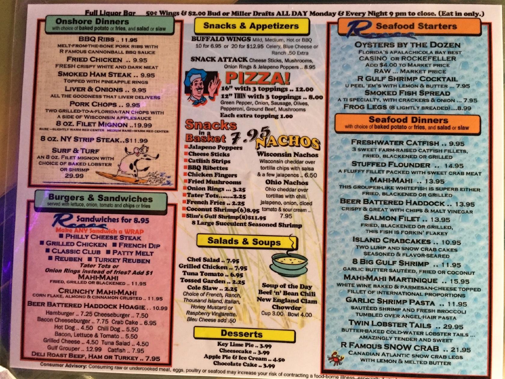 Menu at R Bar, Treasure Island