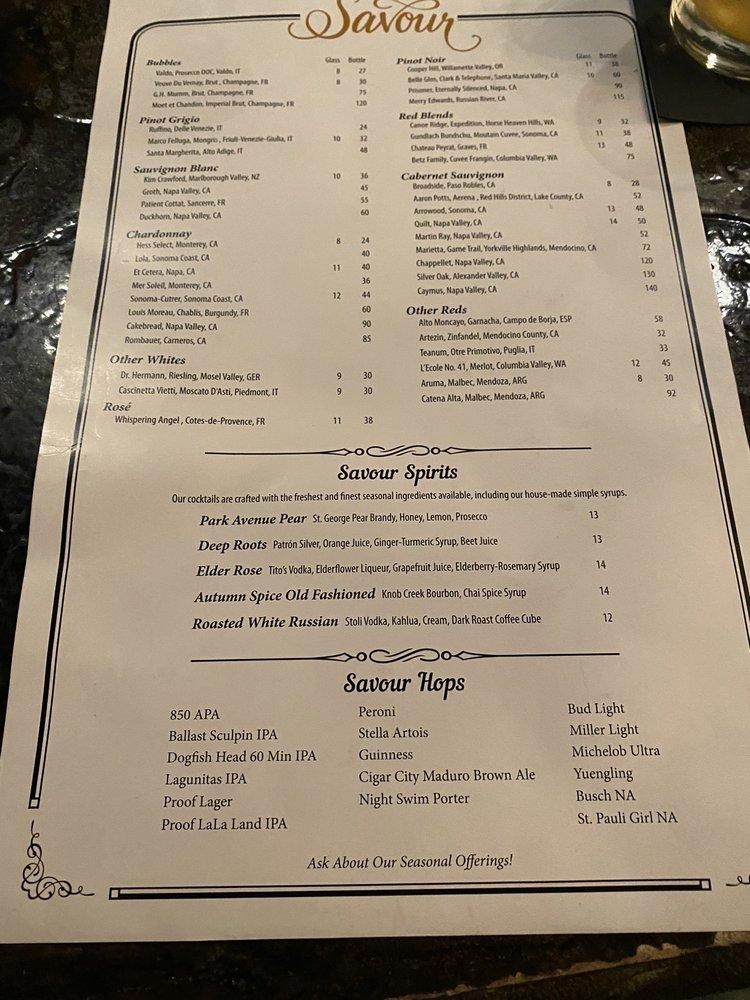 Menu at Savour pub & bar, Tallahassee