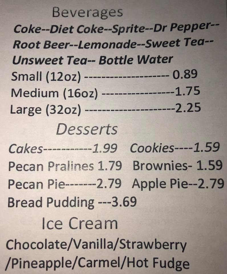 Menu at A-Bear's Diner restaurant, New Iberia