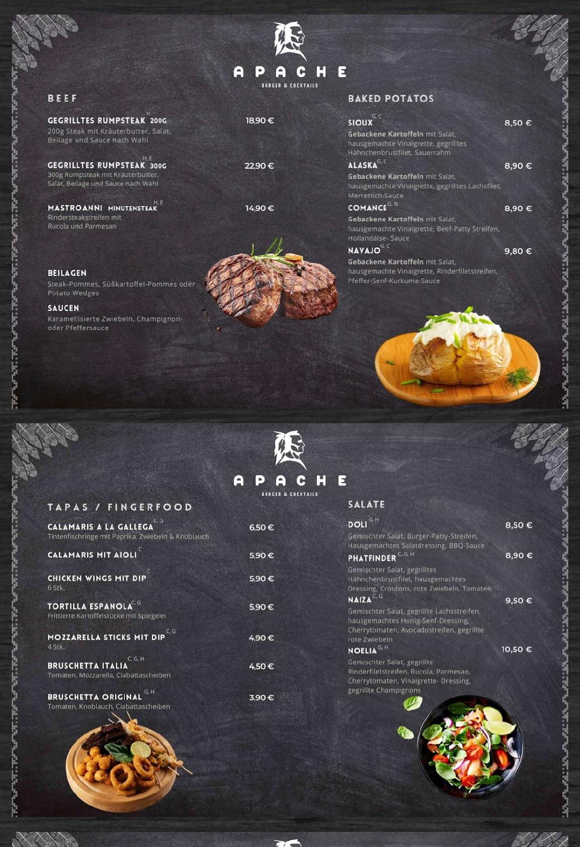 Speisekarte von APACHE - Burger & Cocktails restaurant, Neuwied