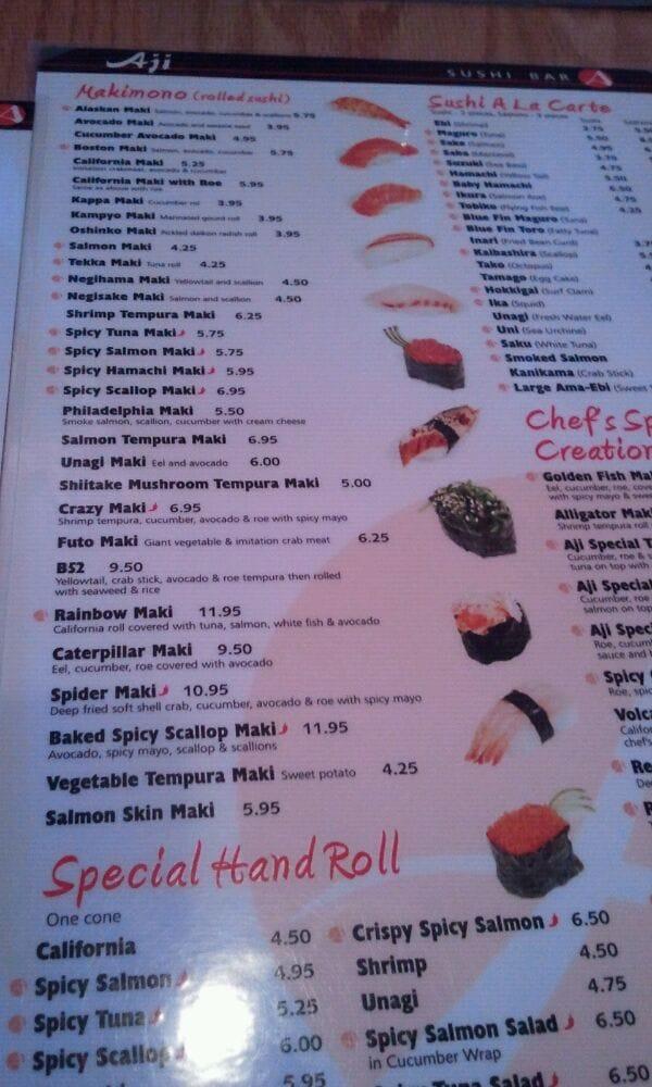 Menu at Aji restaurant, Newton