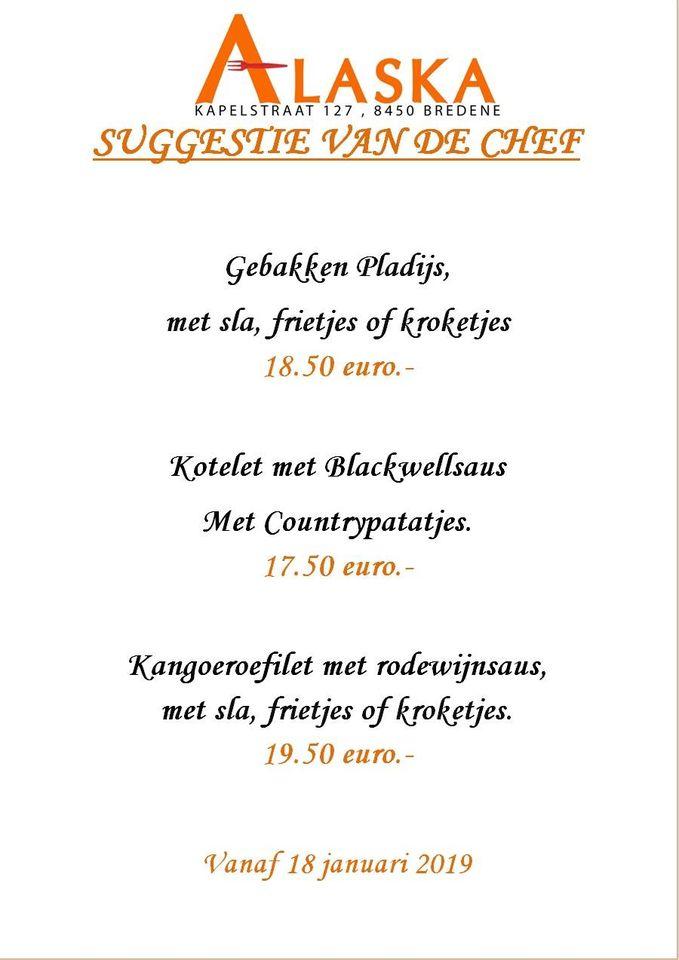 Menu at Alaska, Bredene