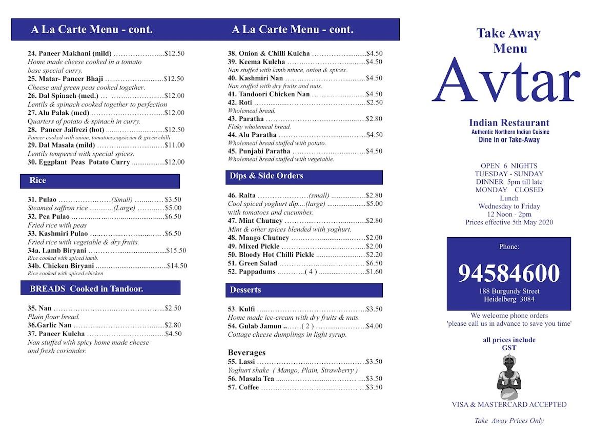 Avtar Indian Takeaway in Heidelberg - Restaurant menu and reviews