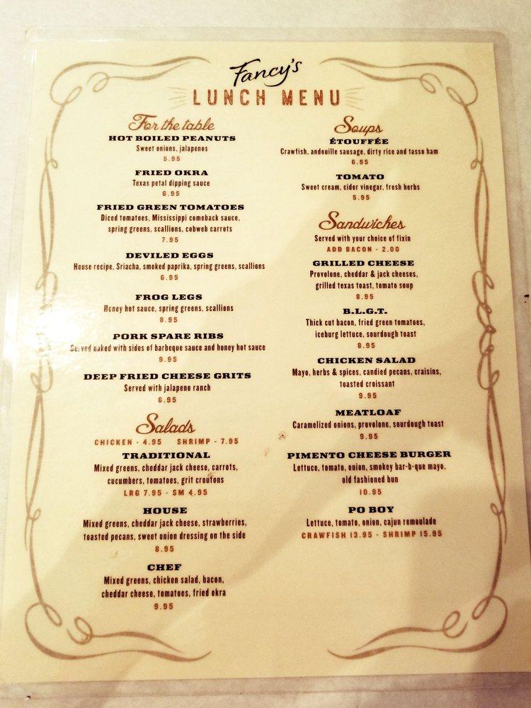 Menu at Fancy's Southern Cafe, Fort Myers