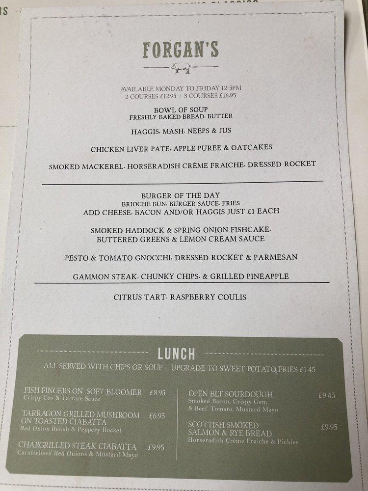 Menu at Forgan's St Andrews restaurant, Saint Andrews