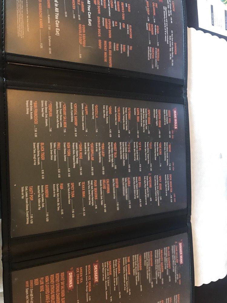 Menu at JJ's Sushi restaurant, Sparks