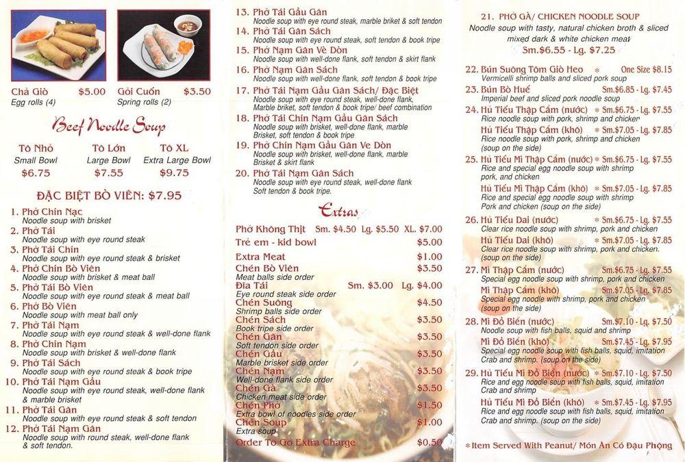 Menu at Pho Hai restaurant, Houston, Gulf Fwy