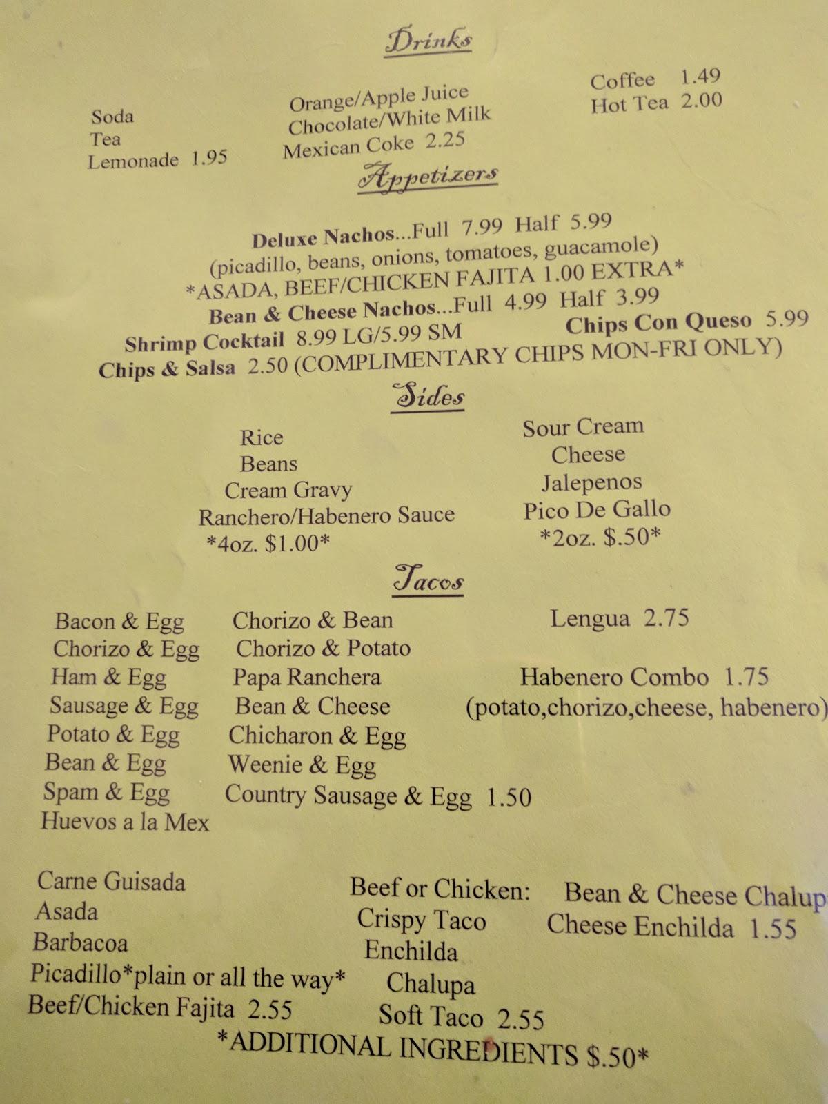 Menu at Pirates Cove Cafe, Lytle