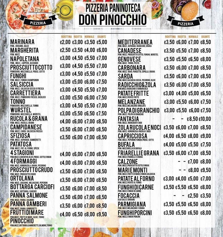 Menu at Pizzeria Paninoteca Don Pinocchio, Uta