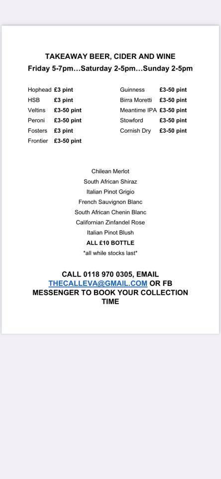 Menu at The Calleva Arms pub & bar, Tadley