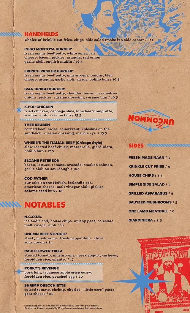 Menu at The Uncommon Chandler pub & bar, Chandler