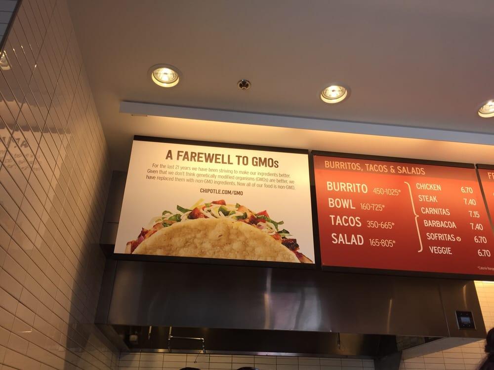 Menu at Chipotle Mexican Grill fast food, Merced