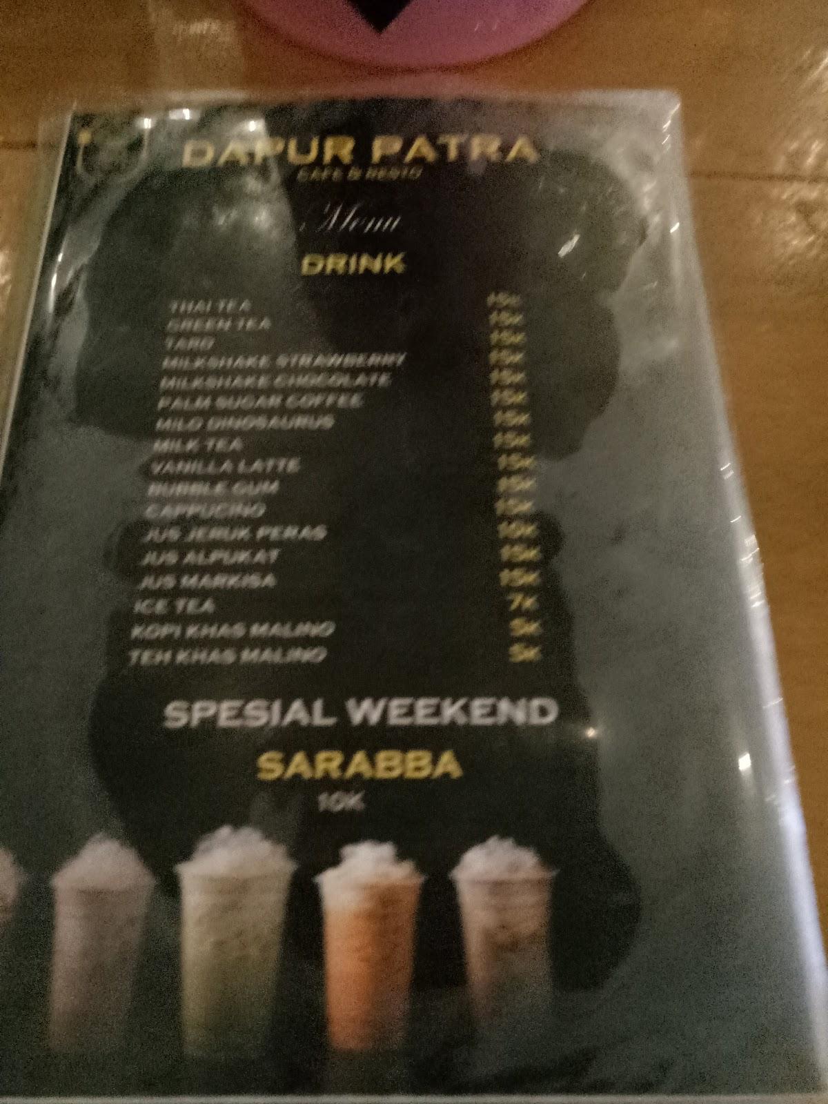 Menu at Dapur Patra restaurant, Indonesia