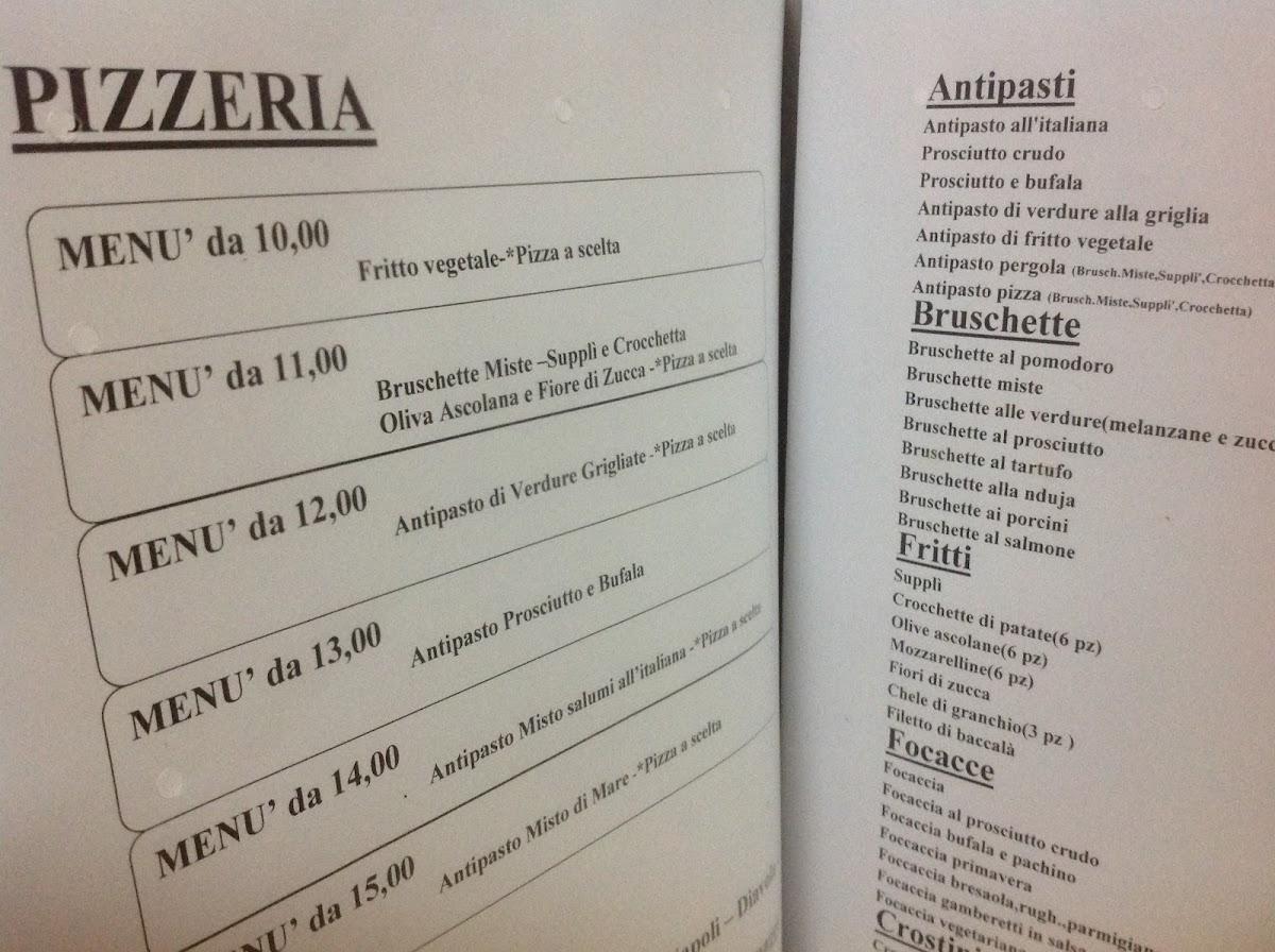 Menu da La Pergola pizzeria, Roma, Via Grottaglie