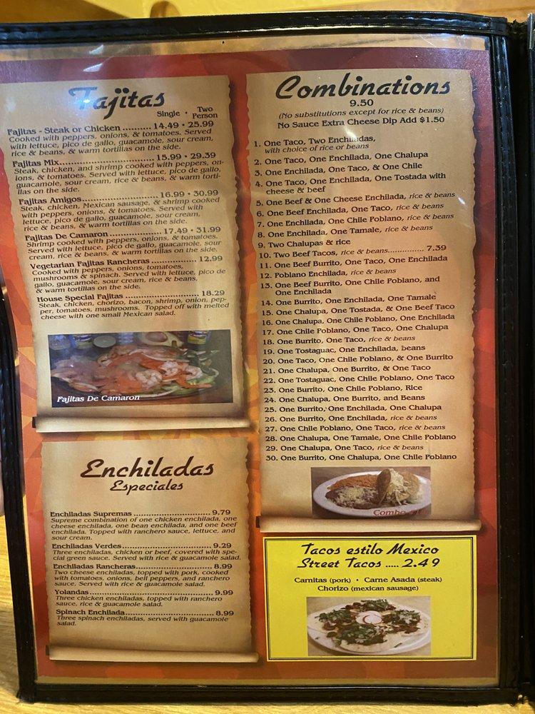 Menu at Los Tres Amigos restaurant, Wood River, Vaughn Rd