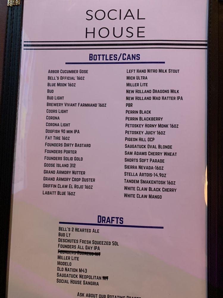 Menu at Social House Kitchen and Bar, Grand Rapids