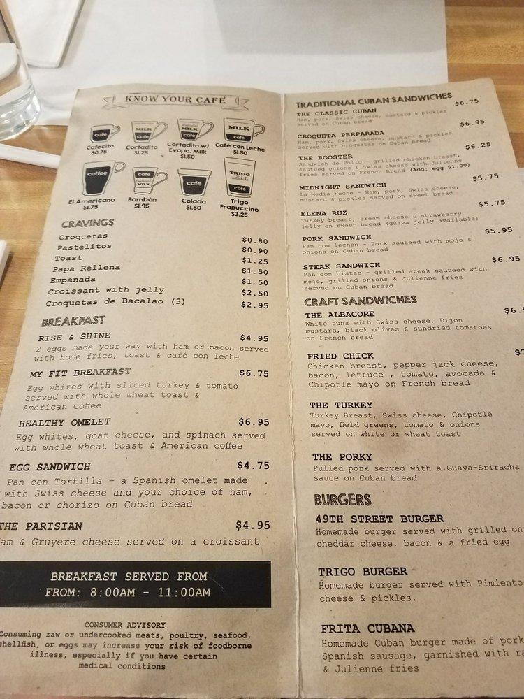 Menu at Trigo Cafe Tapas Wine, Hialeah, 839 W 49th St