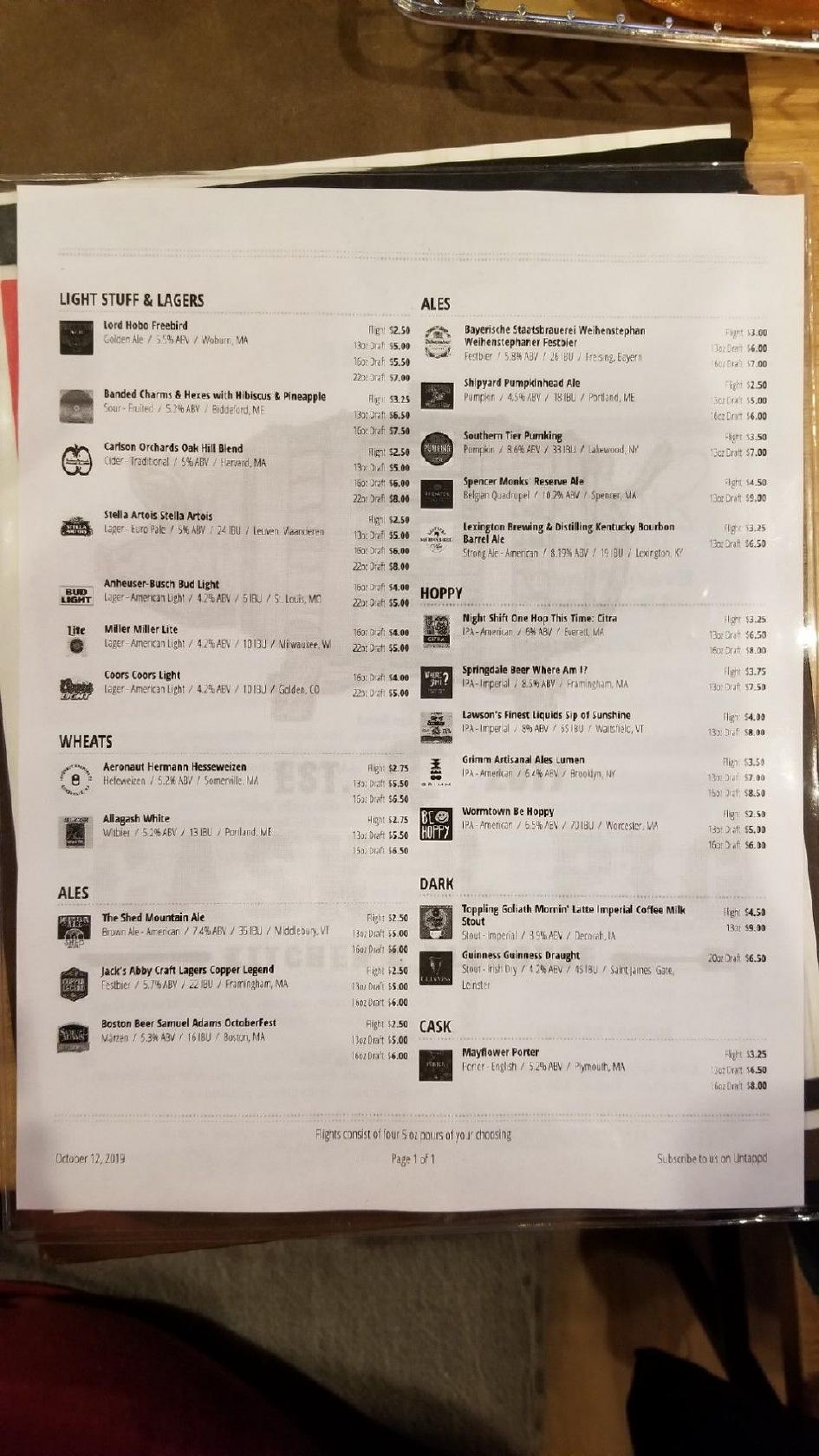 Menu at Cask & Pig Kitchen and Alehouse BBQ, Dartmouth
