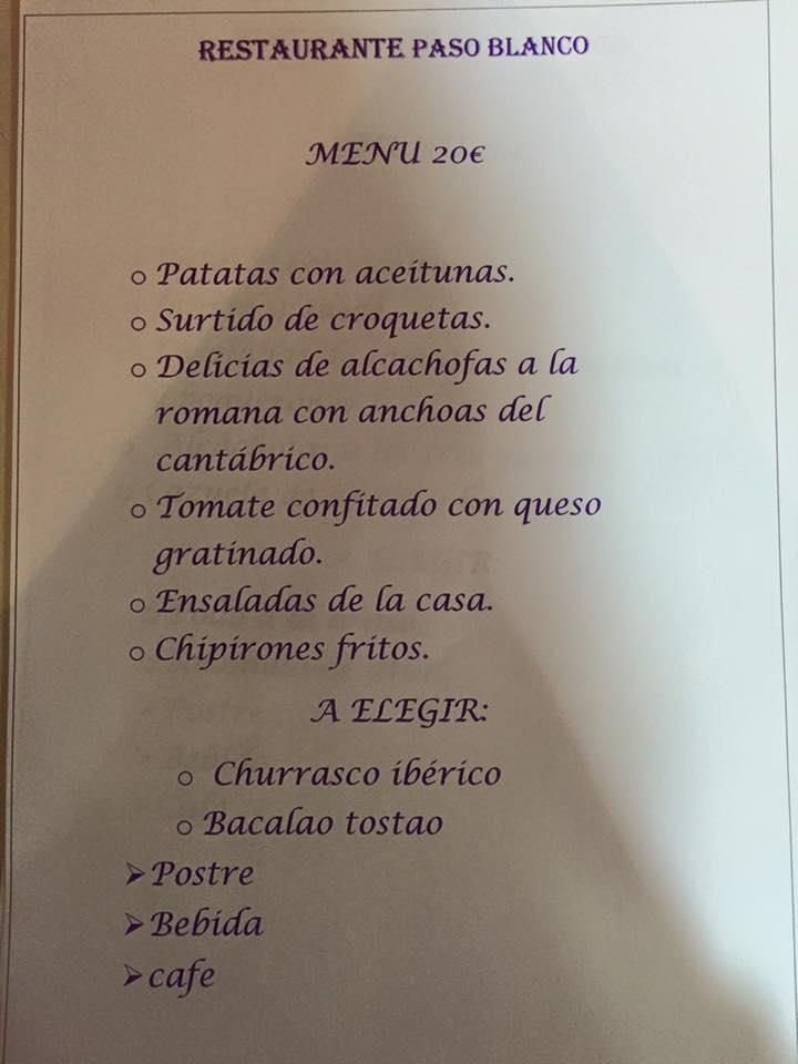 Menu at Terraza Restaurante Paso Blanco, Lorca