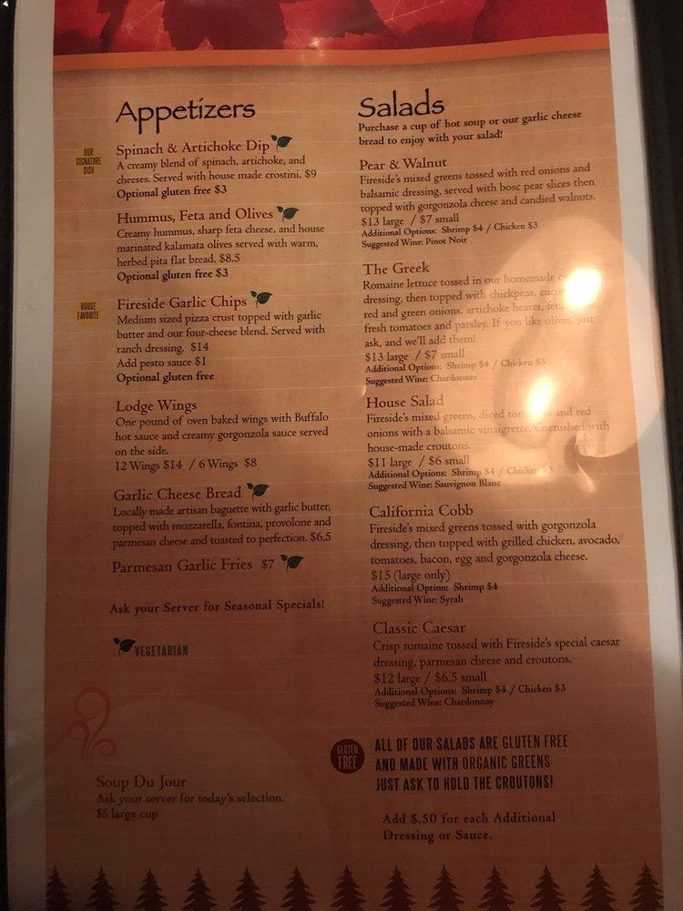 Menu at Fireside Pizza Company pub & bar, Olympic Valley