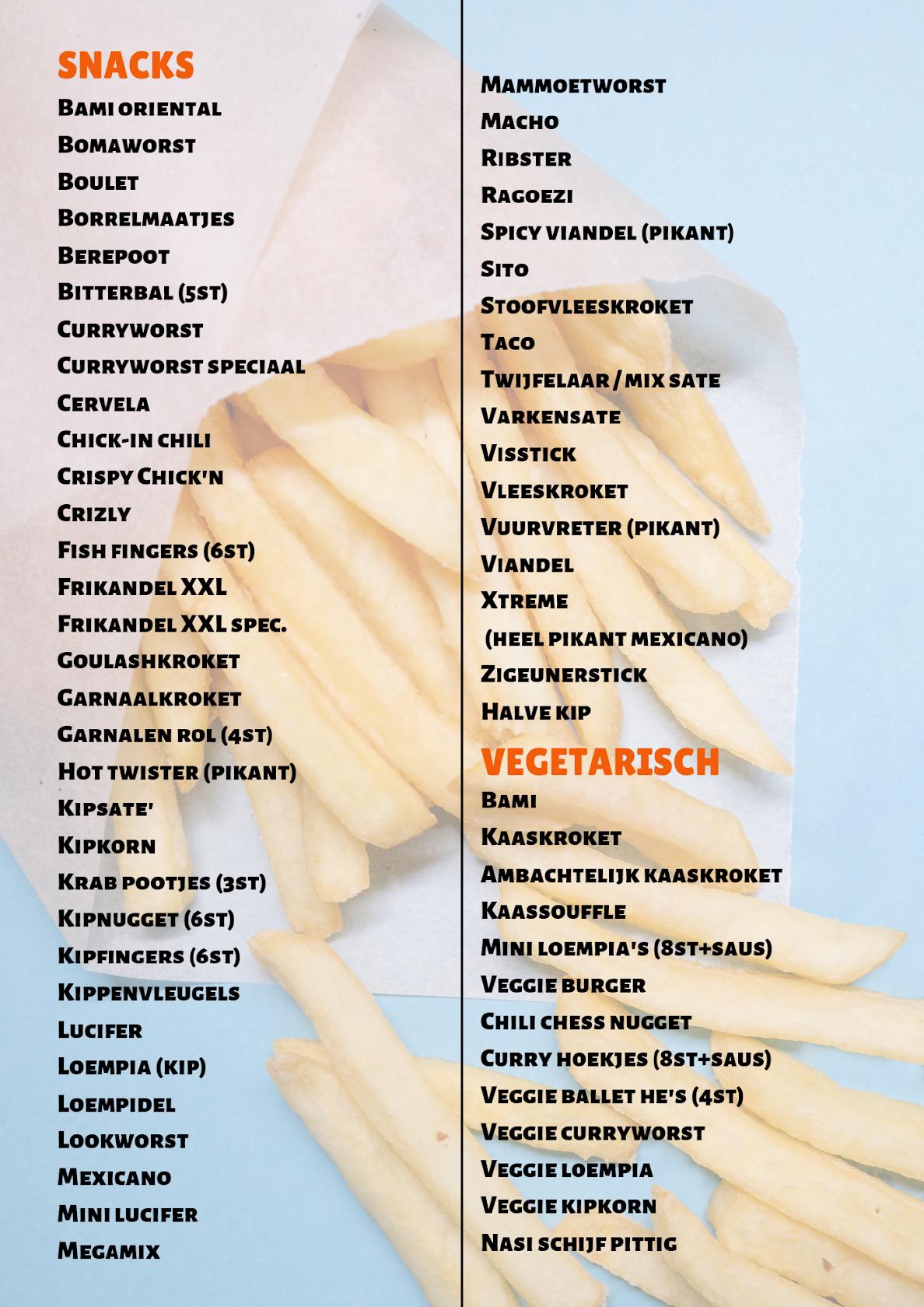 Menu at Frituur De Molen, Rumst