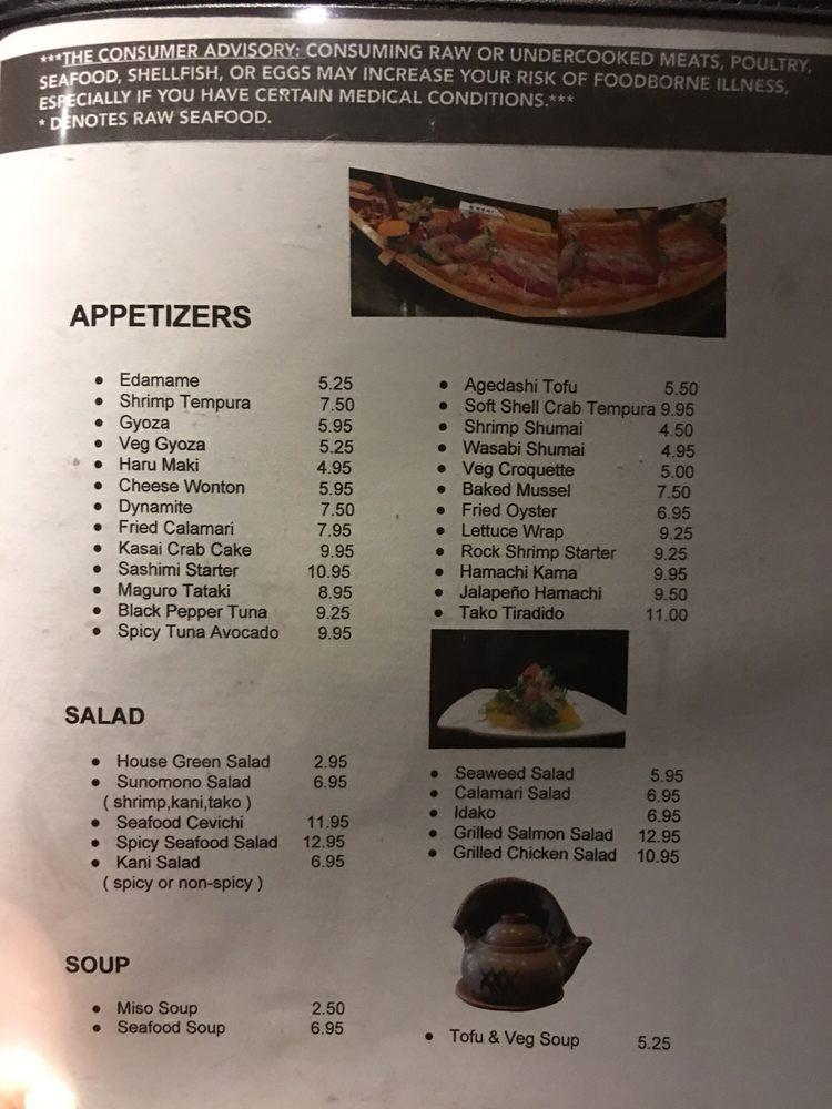 Menu at Kasai Japanese Restaurant, Green