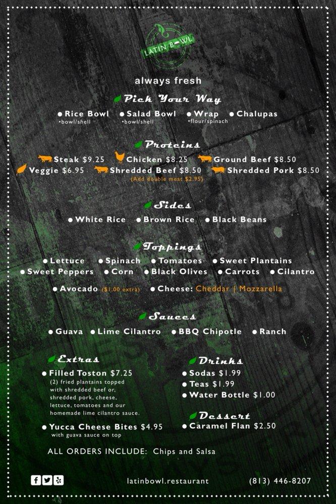 Menu at Latin Bowl Restaurant - Largo, Largo