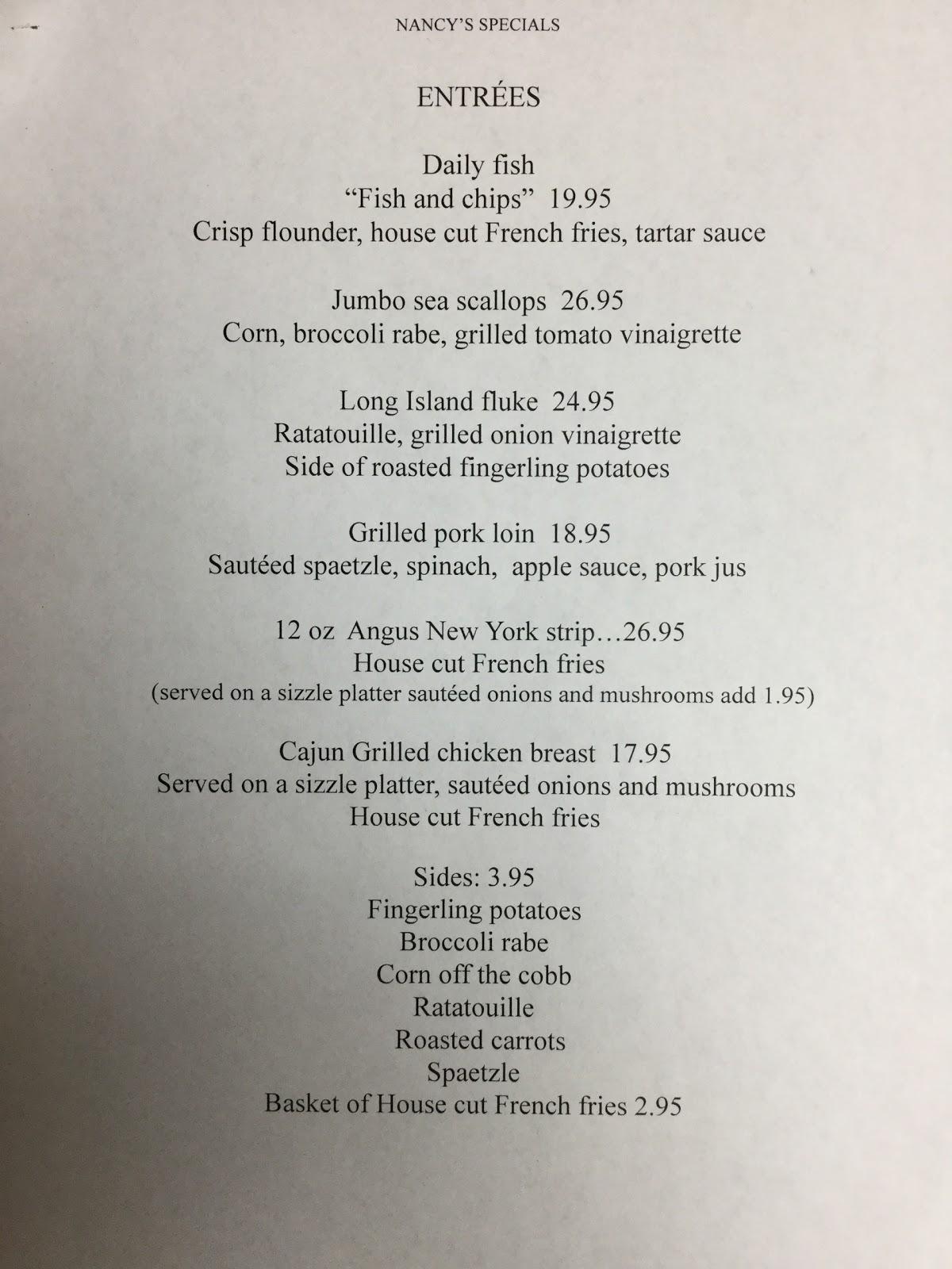 Menu at Nancy's restaurant, Floral Park