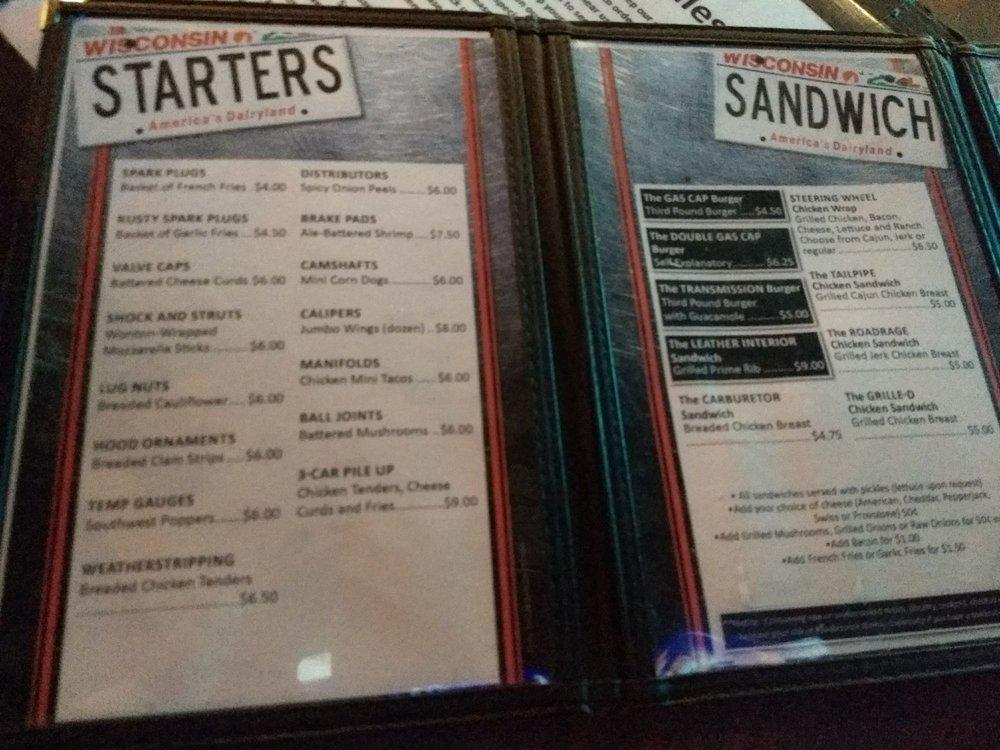 Carta de Pete's Garage Bar, Oshkosh
