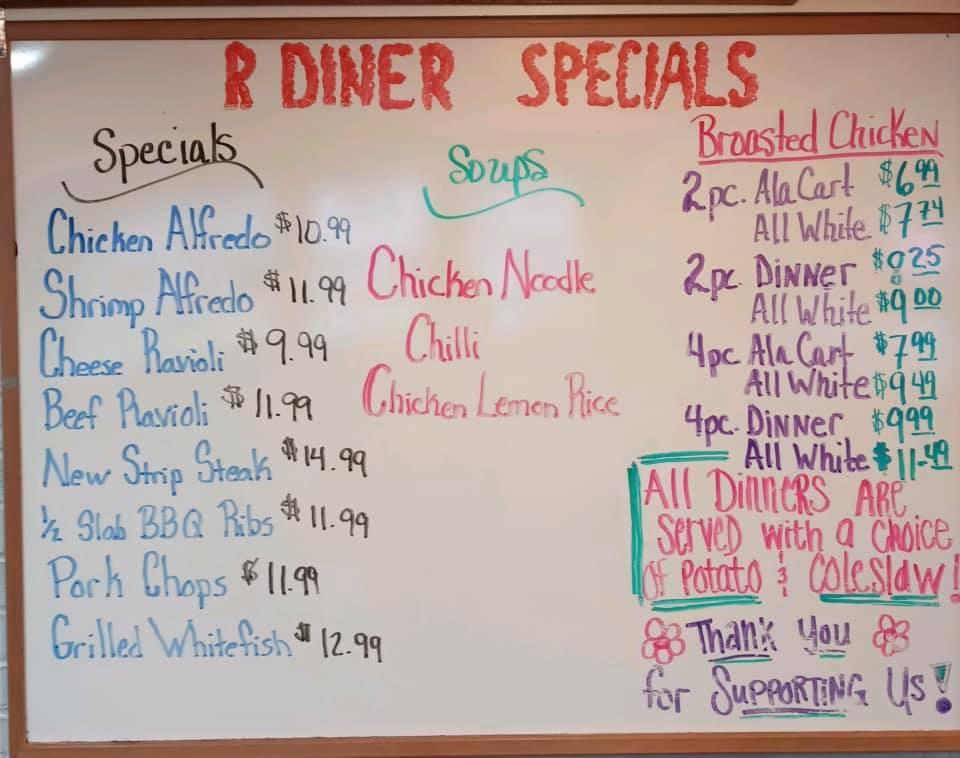 Menu at R Diner restaurant, Monroe