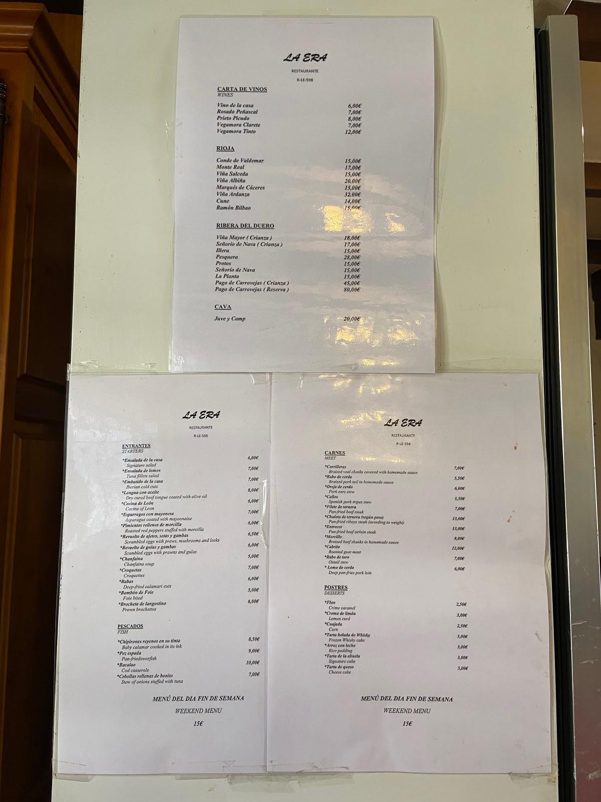 Carta de Restaurante La Era, Lario