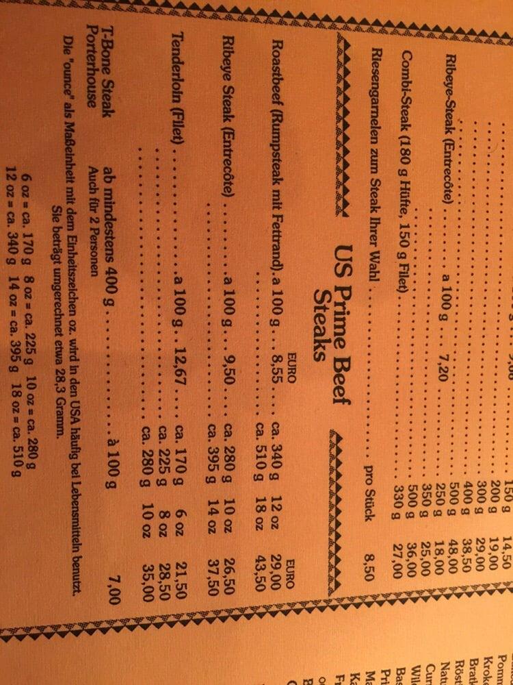 Menu at Sanders Steakhaus, Nuremberg, Haydnstraße 15