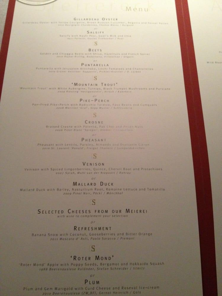 Menu at Steirereck restaurant, Vienna