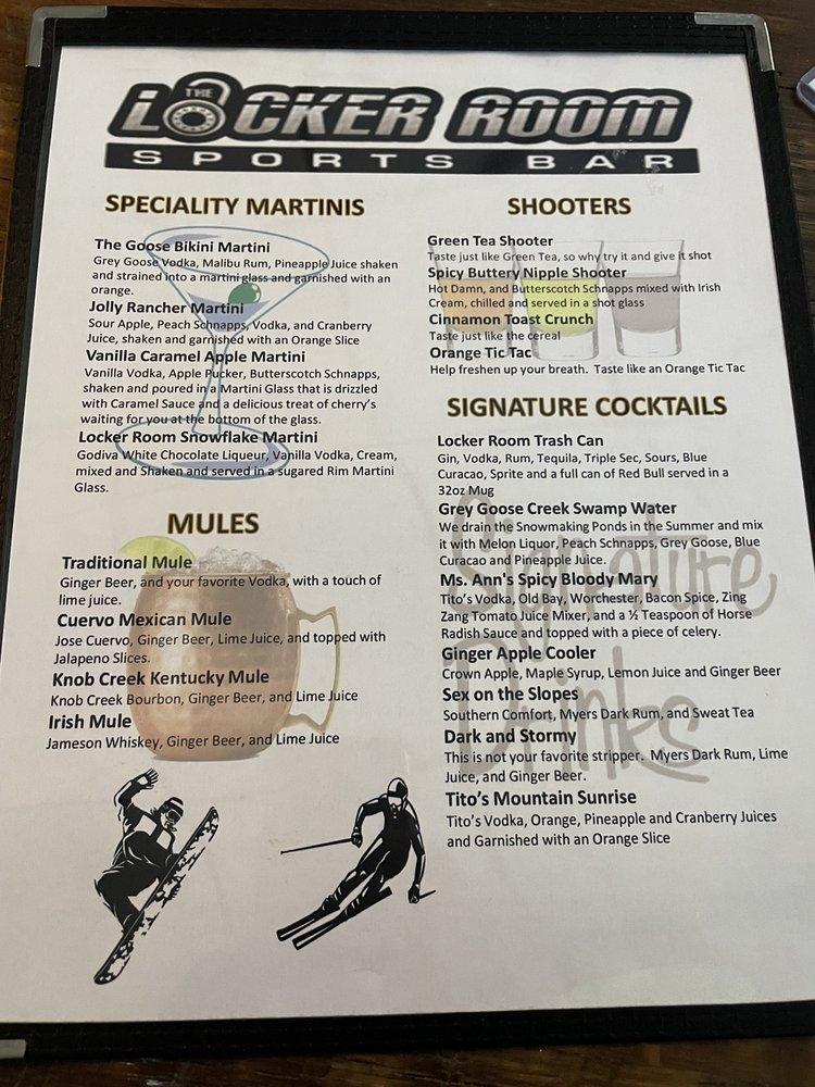 Menu at The Locker Room Sports Bar, Snowshoe