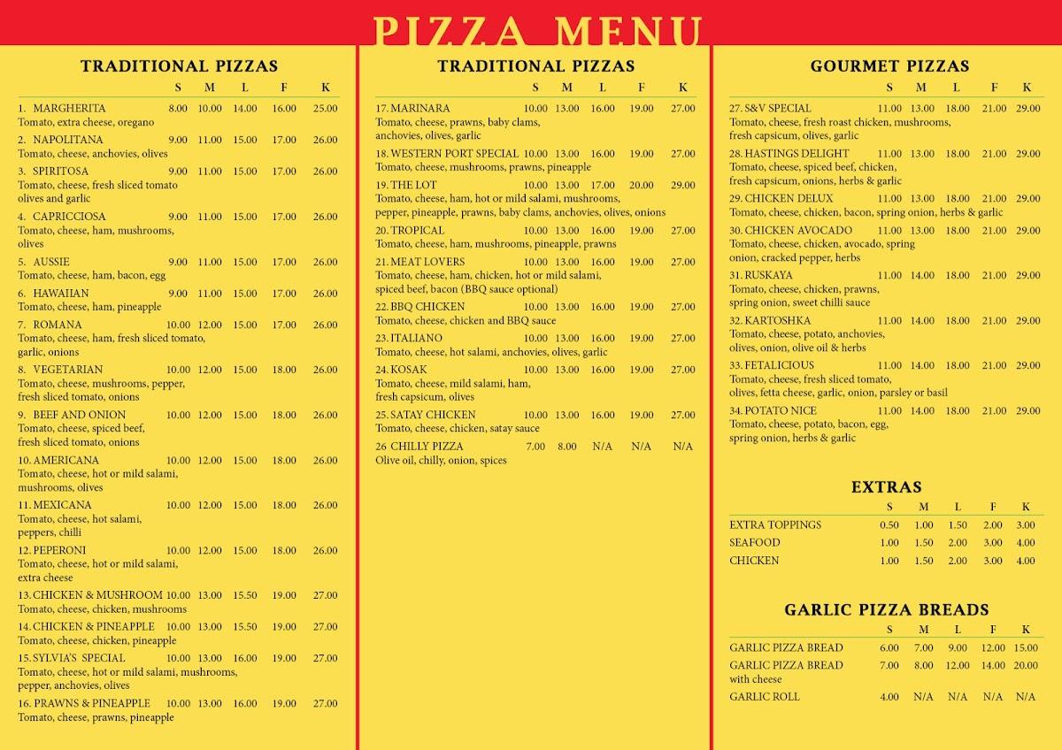 Menu at Westernport Pizza pizzeria, Hastings