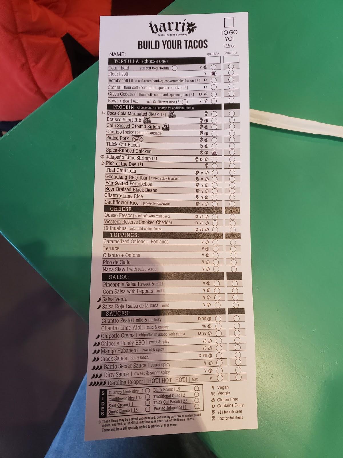 Menu at Barrio, Haverhill