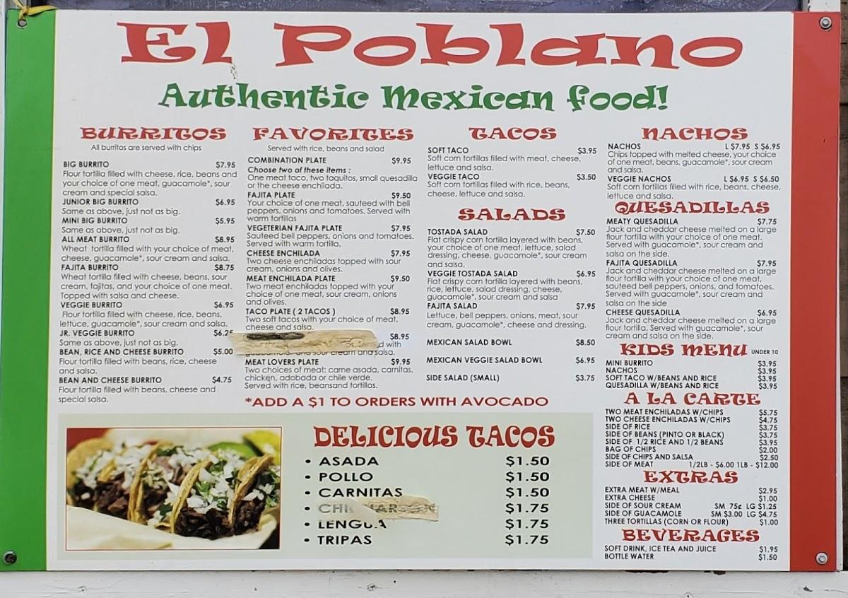 Menu at El Poblano Mexican Restaurant, Central Point
