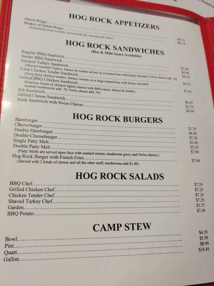 Carta de Hog Rock Bar-B-Q, Wetumpka