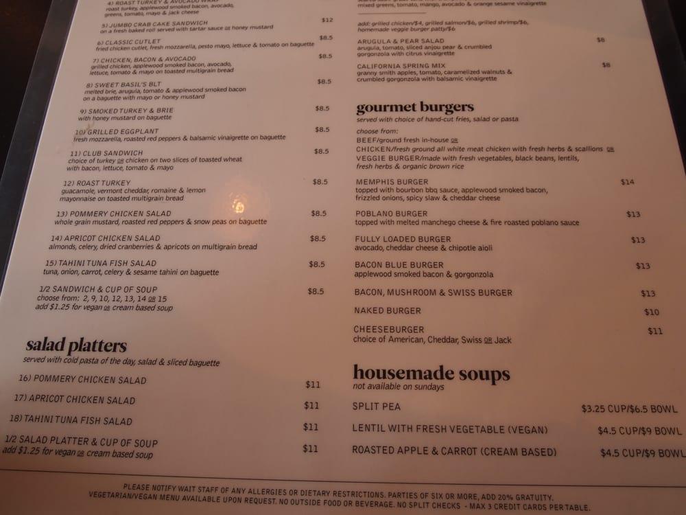 Menu at Sweet Basil's Cafe, Livingston