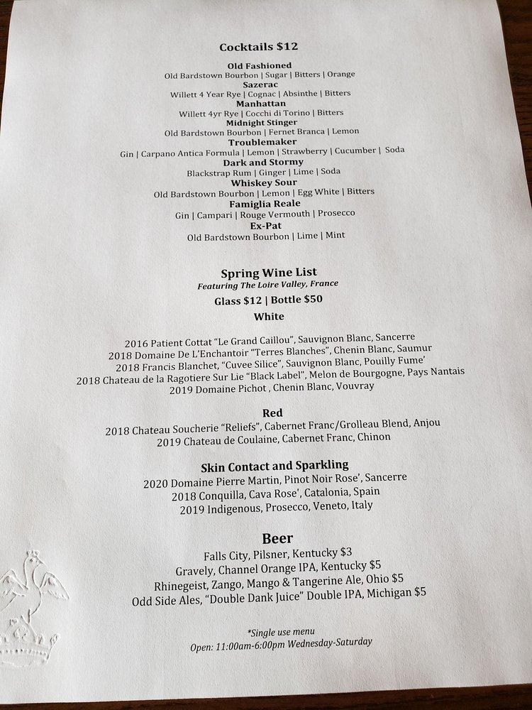 Menu at The Bar at Willett, Bardstown