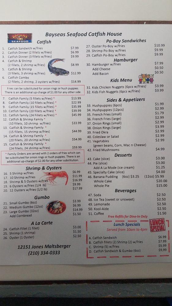 Menu at Bayseas Catfish House #5 restaurant, San Antonio, Jones ...