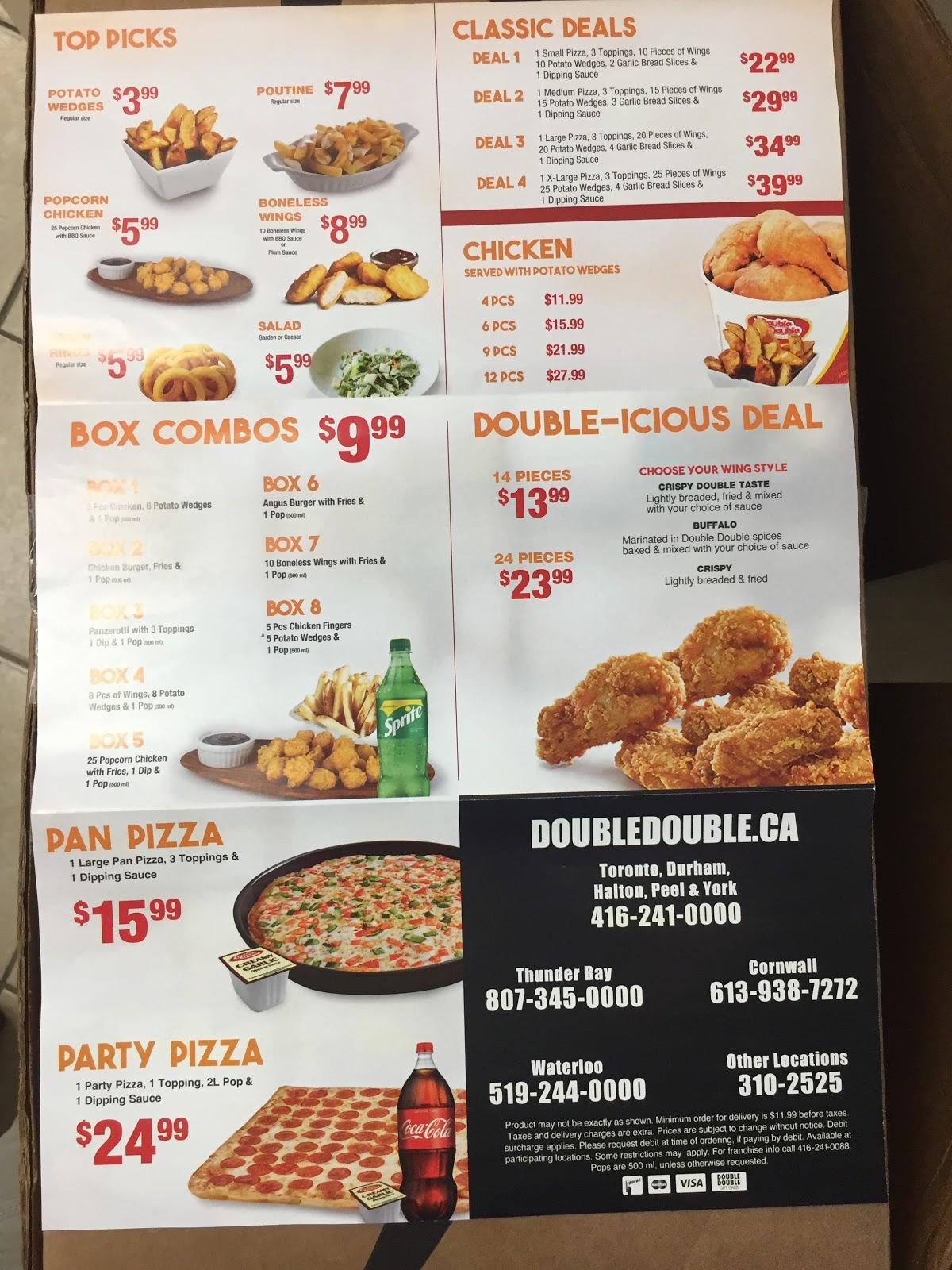 Menu at Double Double Pizza & Chicken restaurant, Woodstock