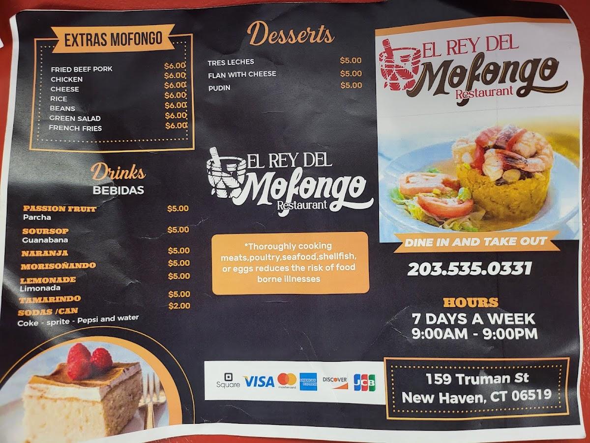 Menu at El Rey del Mofongo Restaurant, New Haven