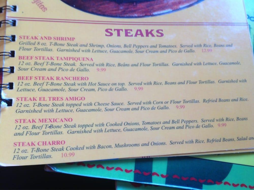 Menu at El Tres Amigos restaurant, Bolivar