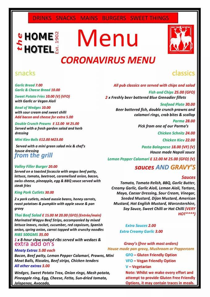 Menu at Home Hotel - Launching Place pub & bar, Launching Place