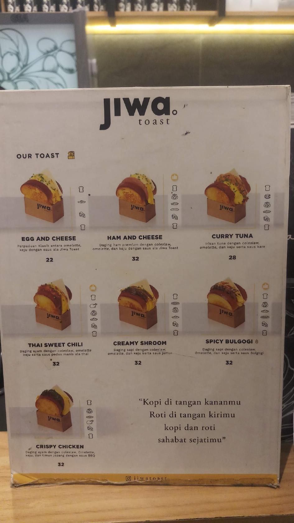 Carta del café Janji Jiwa & Jiwa Toast Grand Metropolitan Mall, Bekasi
