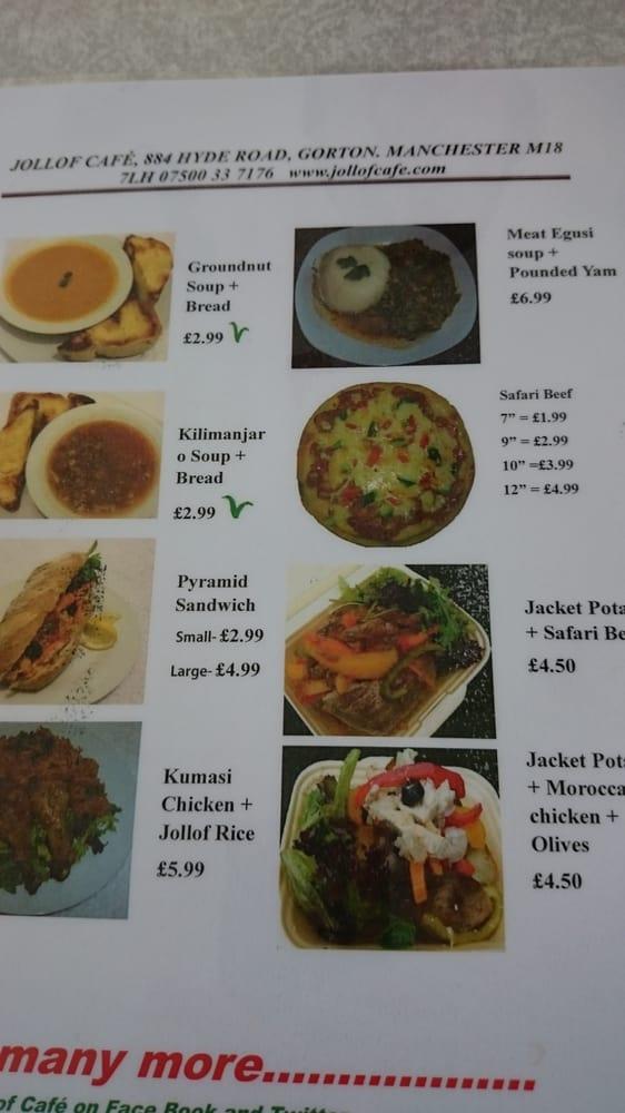 Menu at Jollof Cafe, Manchester