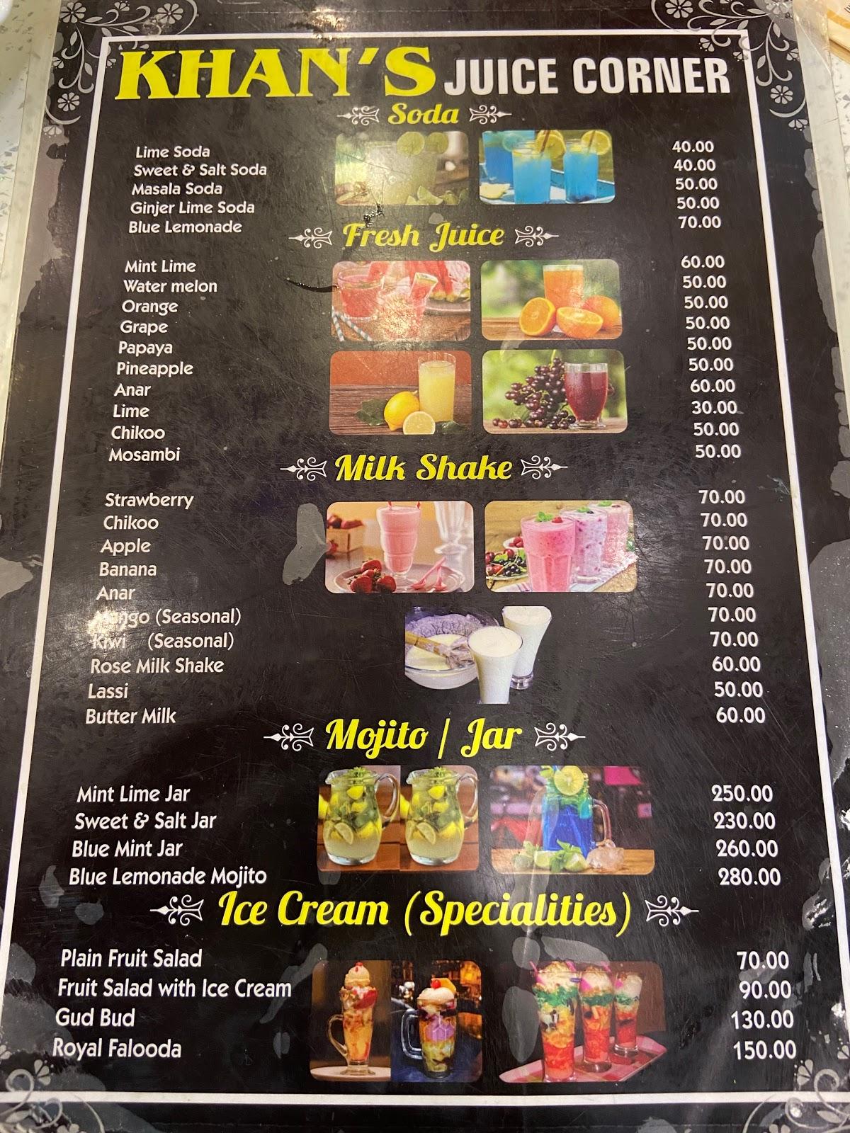 Menu at Khan's Restaurant, Mysuru, 11/10
