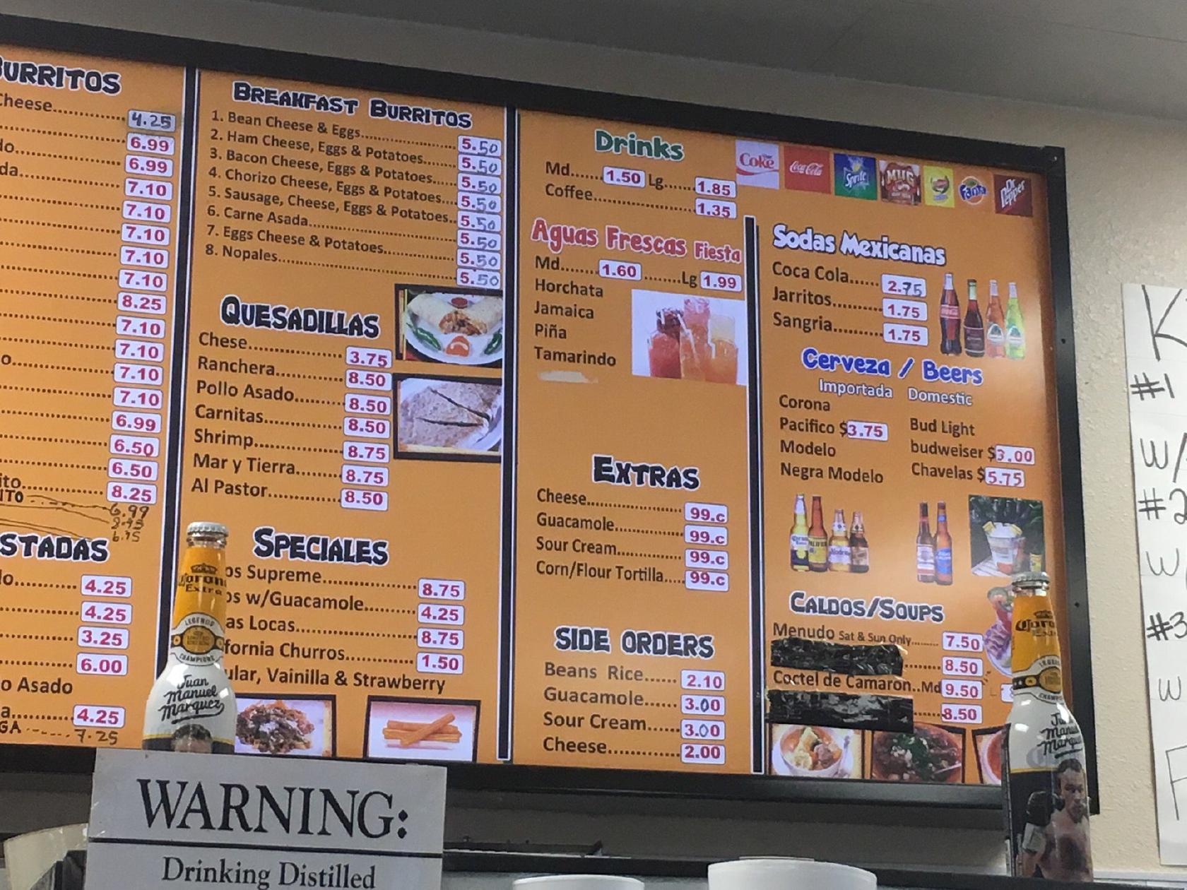 Menu at La Paloma Mexican Food restaurant, Indio