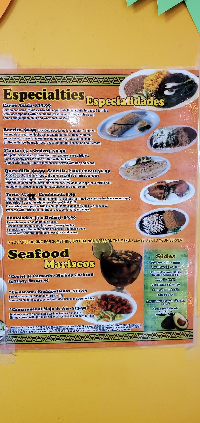 Menu at Mango Loco restaurant, Lafayette